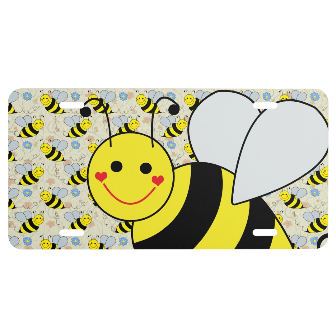 Cute Bumble Bee with Pattern License Plate | Zazzle
