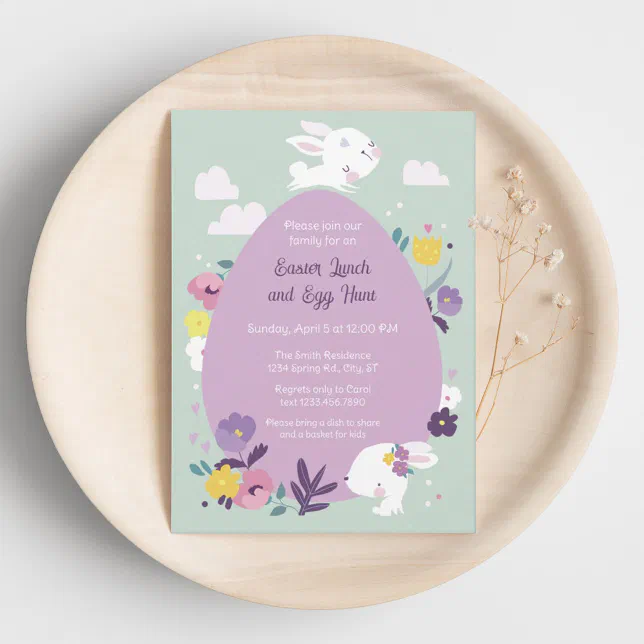 Cute bunnies and big egg Easter Invitation | Zazzle