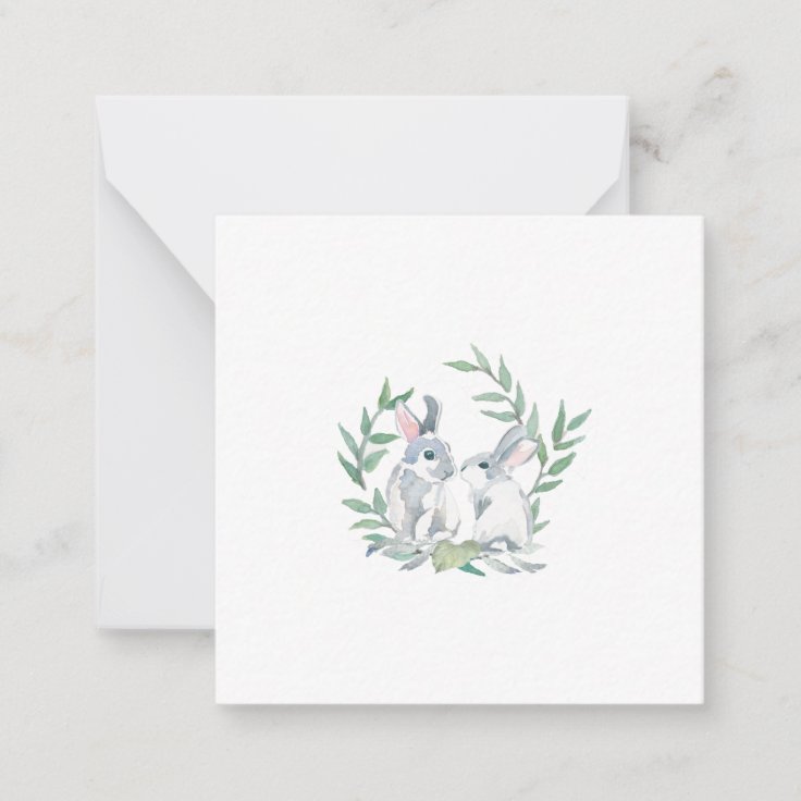 Cute Bunnies and Laurel Wreath Note Card | Zazzle