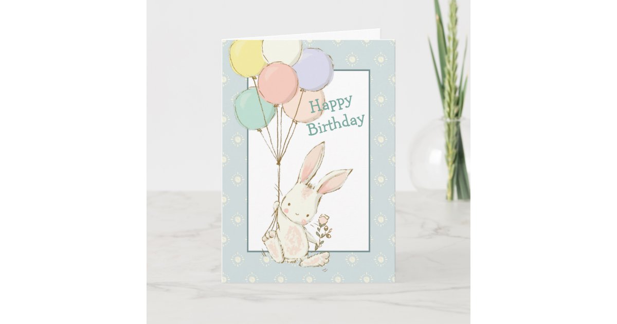 Cute Bunny and Balloons Birthday Card | Zazzle