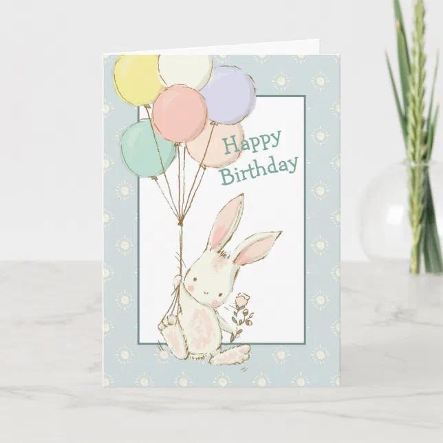 Cute Bunny and Balloons Birthday Card | Zazzle