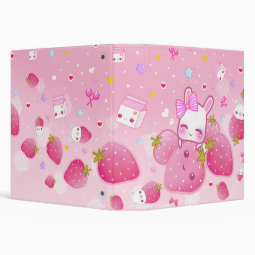 Cute bunny and kawaii strawberries binder | Zazzle