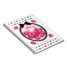 Cute bunny and kawaii strawberries notebook | Zazzle