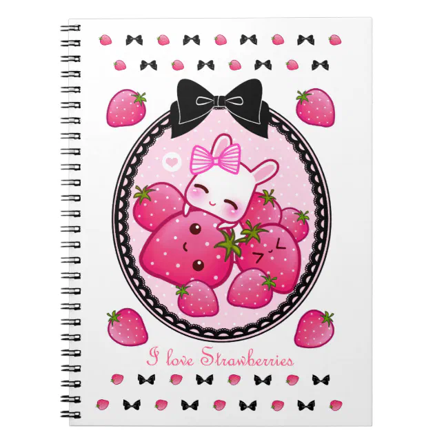 Cute bunny and kawaii strawberries notebook | Zazzle