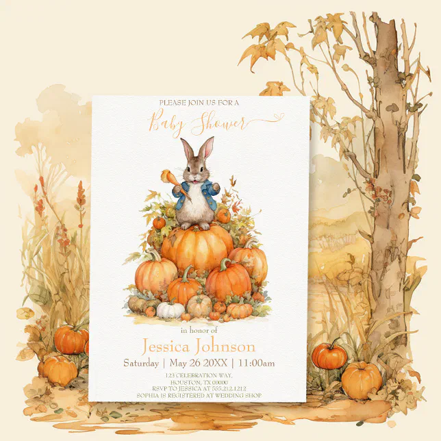 Cute Bunny and pumpkins Fall Baby Shower Invitation | Zazzle