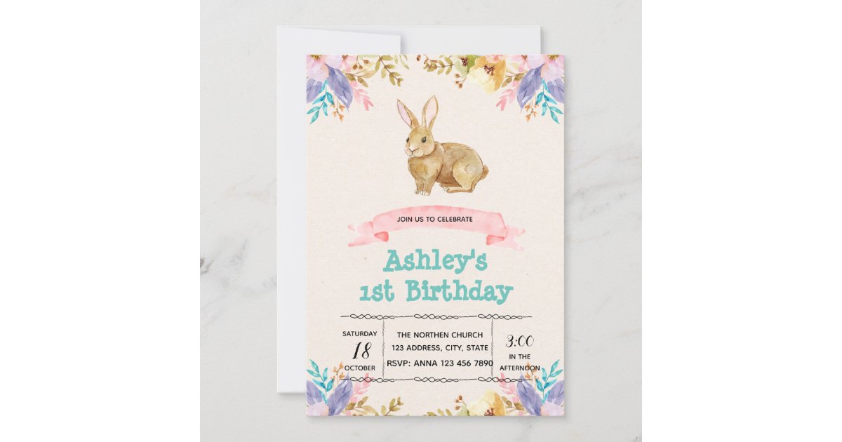 Cute bunny birthday party invitation | Zazzle