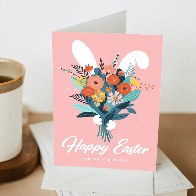 Cute Bunny Bouquet Easter Holiday Card | Zazzle