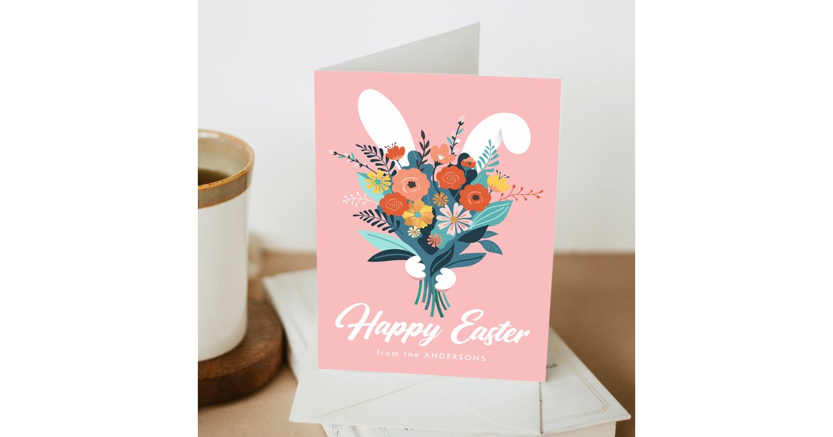 Cute Bunny Bouquet Easter Holiday Card | Zazzle