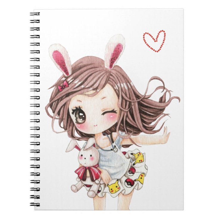 Cute bunny chibi girl notebook | Zazzle