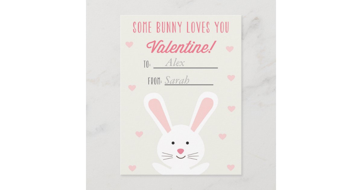 Cute Bunny Classroom Valentine Postcard | Zazzle