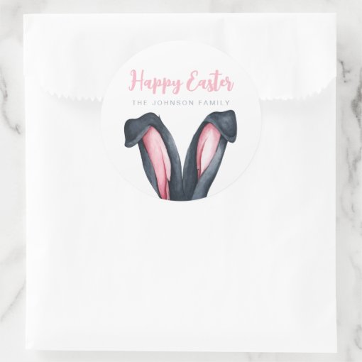 Cute Bunny Ears Happy Easter Classic Round Sticker | Zazzle