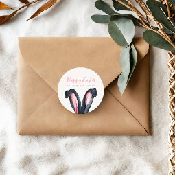 Cute Bunny Ears Happy Easter Classic Round Sticker | Zazzle