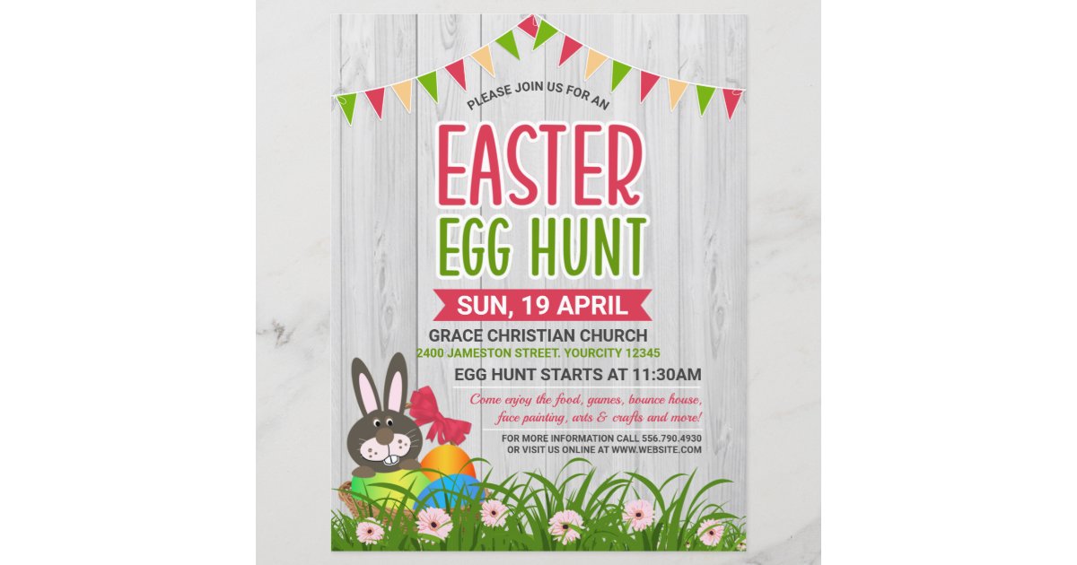 Cute Bunny Easter Egg Hunt Invitation Flyer | Zazzle