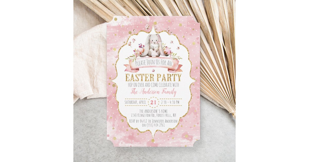 Cute Bunny Easter Party Invitations | Zazzle