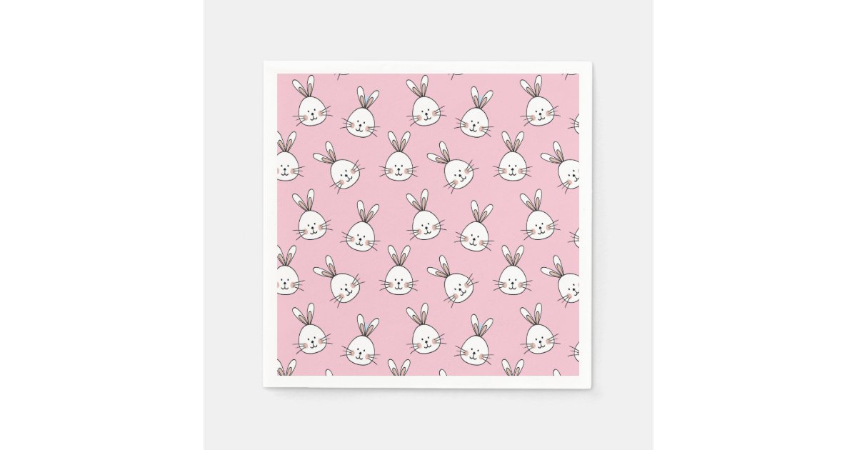 Cute Bunny Face Pattern on Light Pink Napkins | Zazzle
