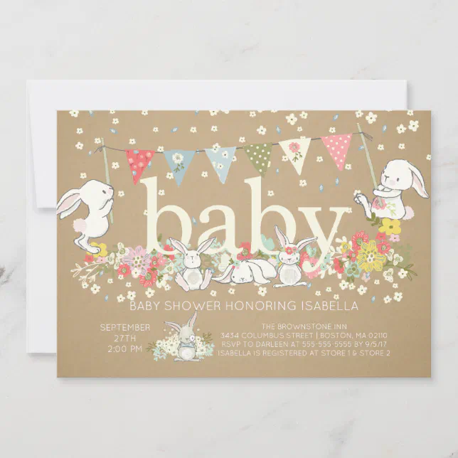 Cute Bunny Gender Neutral Baby shower Invitation | Zazzle