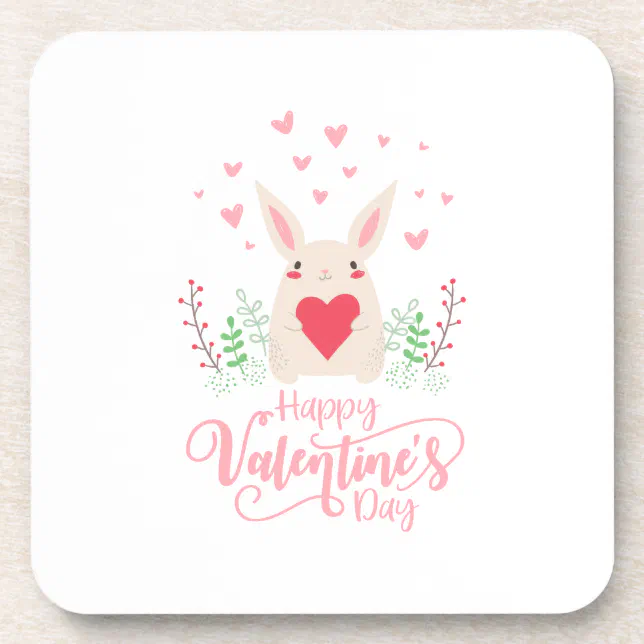 Cute Bunny Happy Valentine's Day | Coaster | Zazzle