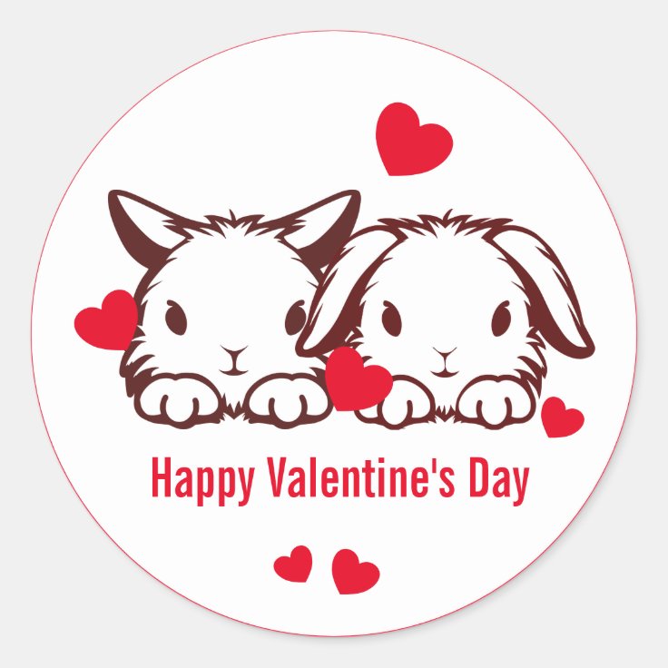 Cute Bunny Heart Valentines Classic Round Sticker | Zazzle