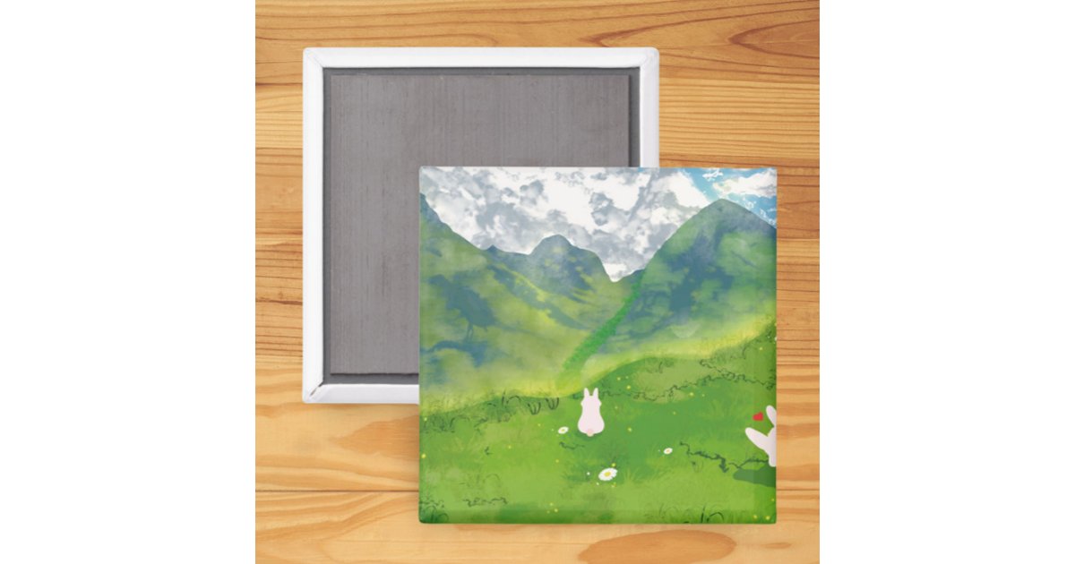 Cute Bunny in Mountain View Square Magnet | Zazzle