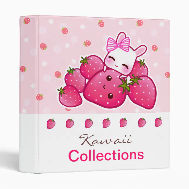 Cute bunny loves kawaii strawberry binder | Zazzle