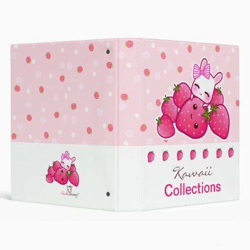 Cute bunny loves kawaii strawberry binder | Zazzle