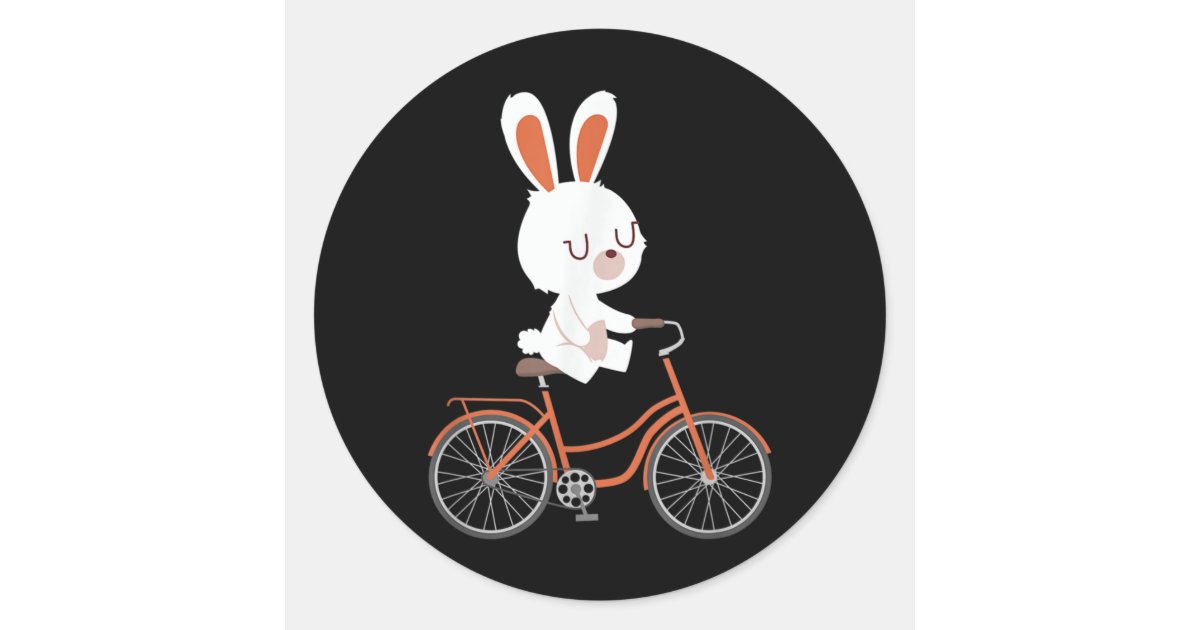 Cute Bunny On Bike Rabbit Cycling Bicycle Bunny Classic Round Sticker ...