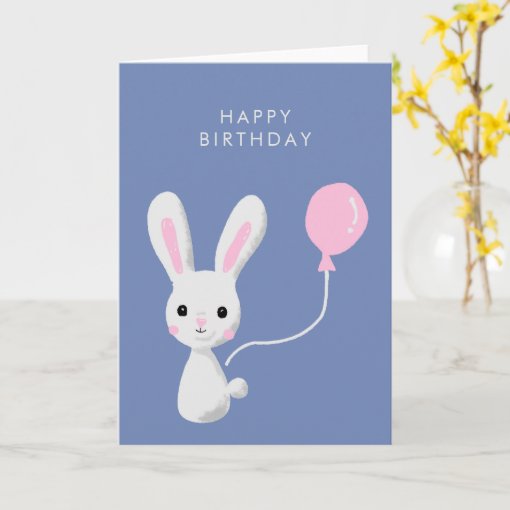 Cute Bunny Pink Balloon Happy Birthday Card | Zazzle