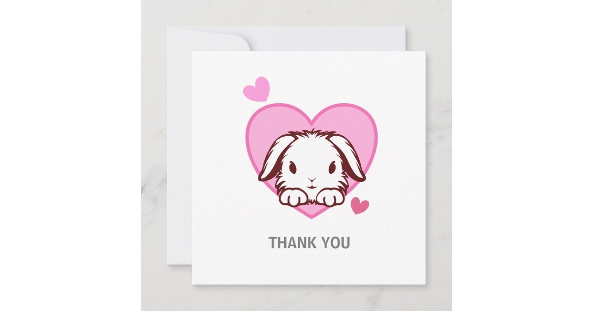 Cute Bunny Pink Heart Thank You Card | Zazzle