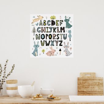 Cute Bunny Rabbit ABC Alphabet Letters Educational Poster | Zazzle
