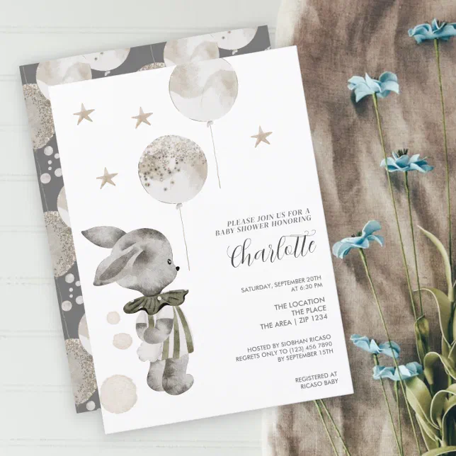 Cute Bunny Rabbit Baby Shower Invitation | Zazzle