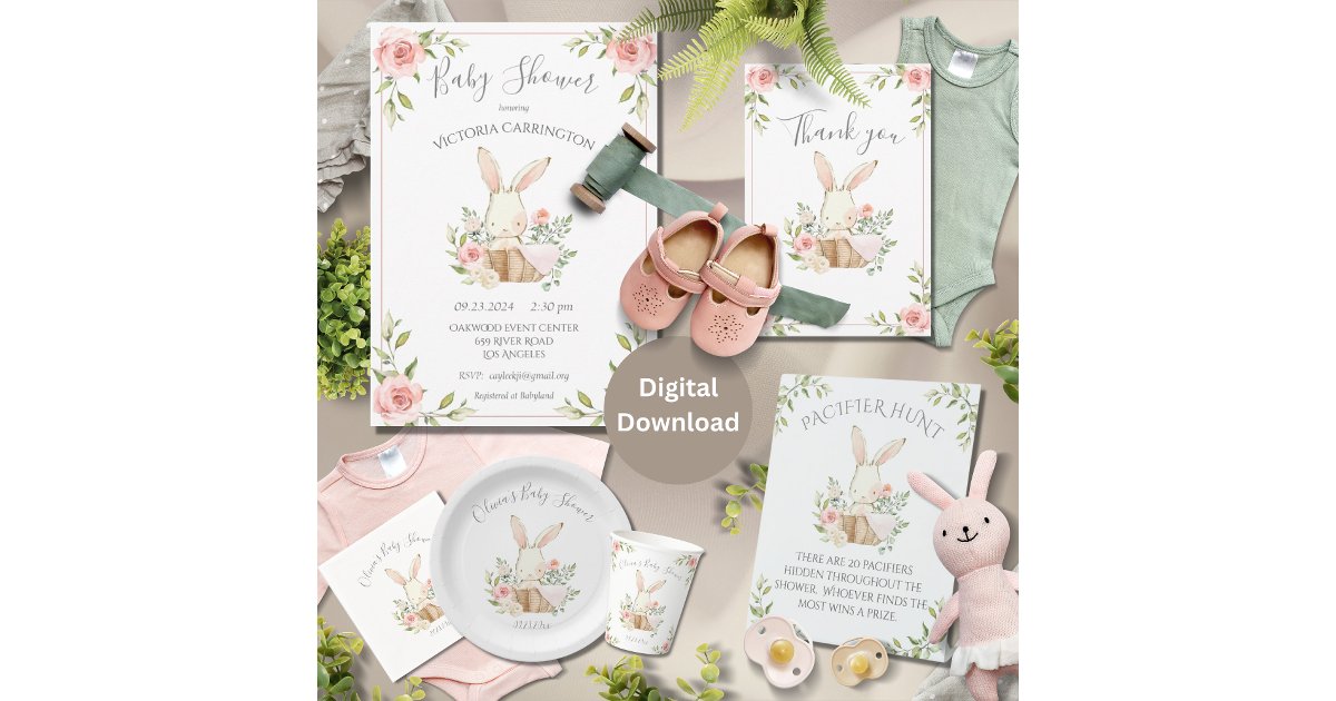 Cute Bunny Rabbit Baby Shower Invitation | Zazzle