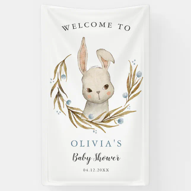 Cute Bunny Rabbit Boy Baby Shower Welcome Banner | Zazzle