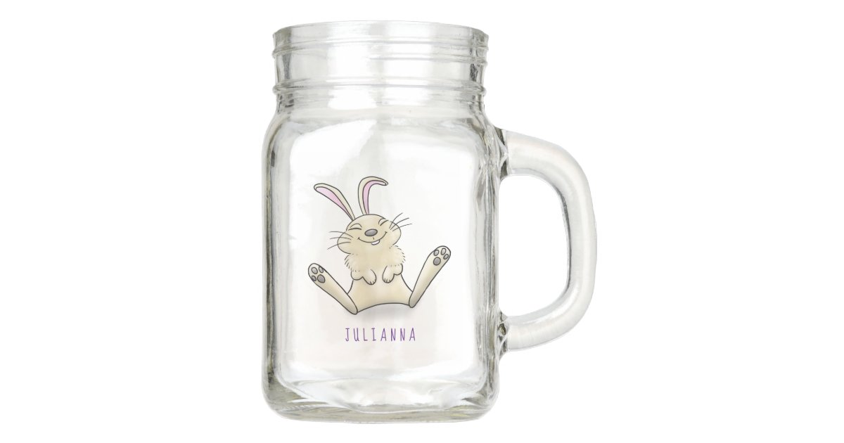 Cute bunny rabbit cartoon illustration mason jar | Zazzle