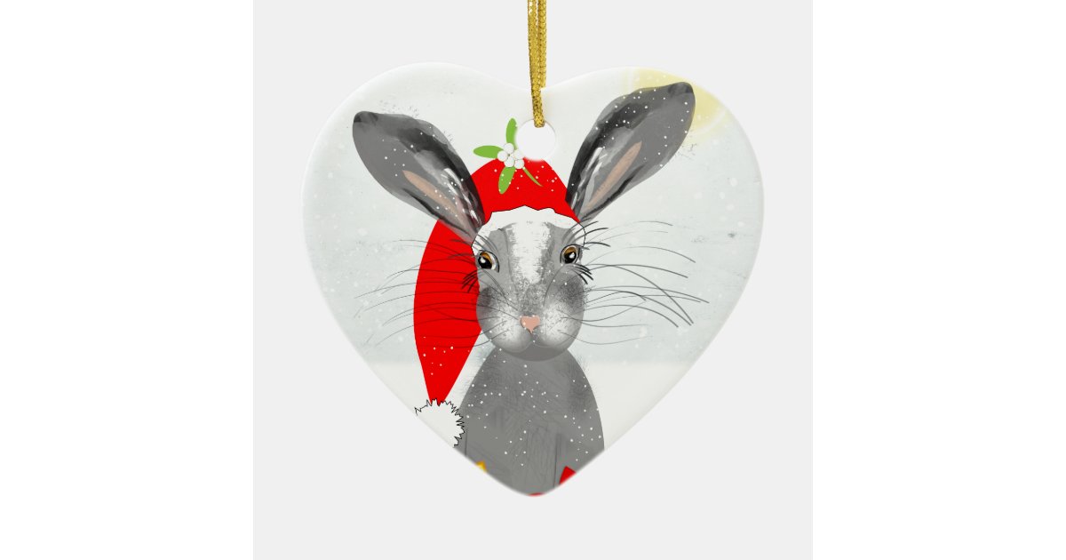 Cute Bunny Rabbit Christmas Holiday Theme Ceramic Ornament | Zazzle