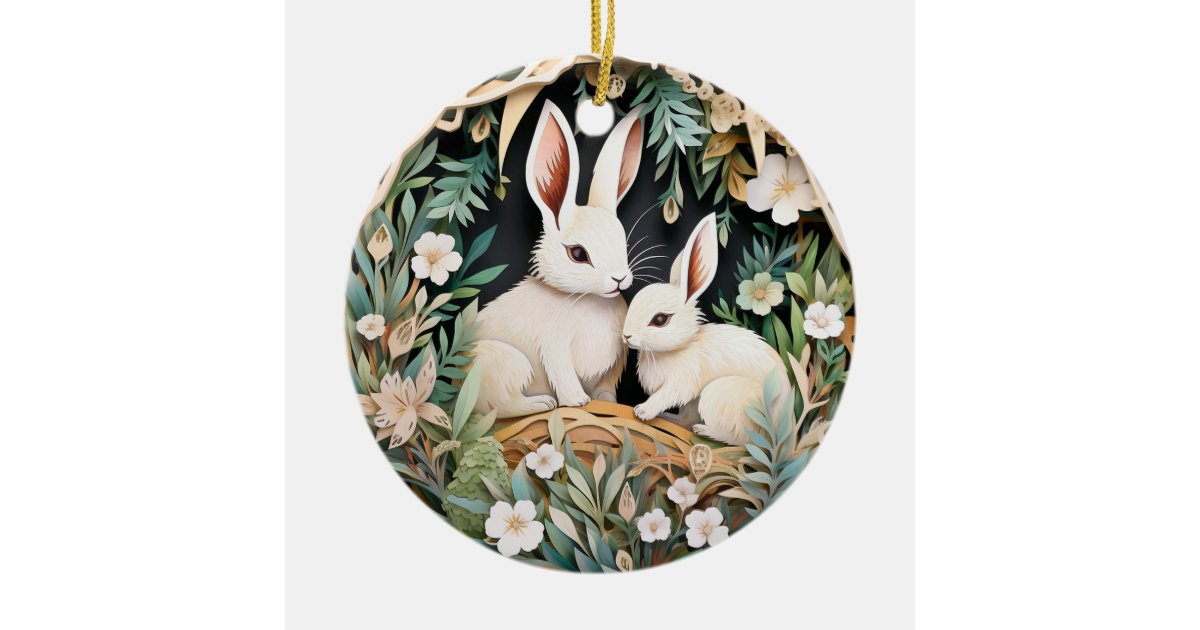 Cute Bunny Rabbit Christmas Personalized Ceramic Ornament | Zazzle