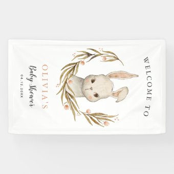 Cute Bunny Rabbit Girl Baby Shower Welcome Banner | Zazzle
