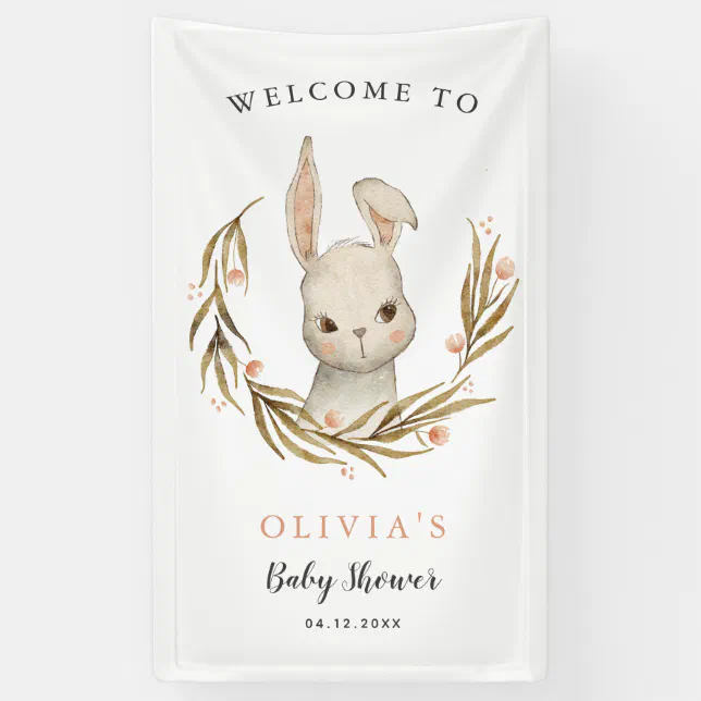 Cute Bunny Rabbit Girl Baby Shower Welcome Banner | Zazzle