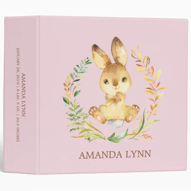 Cute Bunny Rabbit Girls Baby Photo Album 3 Ring Binder | Zazzle