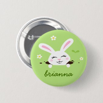 Cute bunny rabbit personalized name button | Zazzle