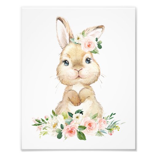 Cute Bunny, Rabbit, Pink Flowers, Girl Nursery Photo Print | Zazzle