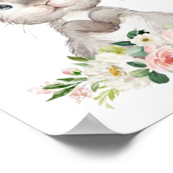 Cute Bunny, Rabbit, Pink Flowers, Girl Nursery Poster | Zazzle