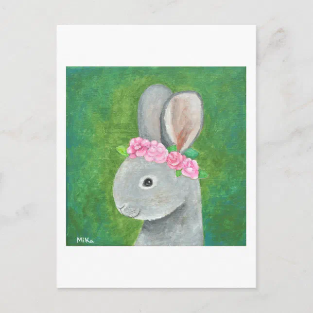 Cute Bunny Rabbit Postcard Bunny Flower Crown Card | Zazzle
