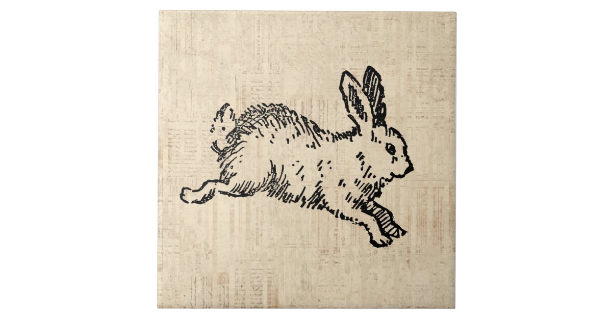 Cute Bunny Rabbit Vintage Illustration Script Art Ceramic Tile | Zazzle