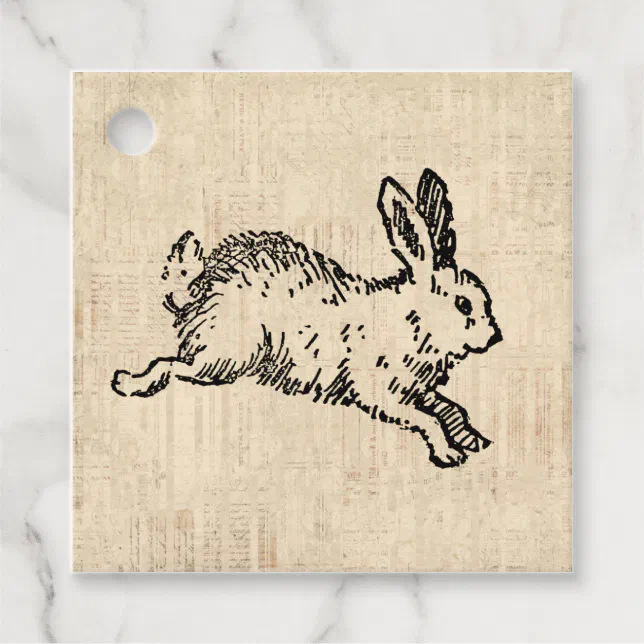 Cute Bunny Rabbit Vintage Illustration Script Art Favor Tags | Zazzle
