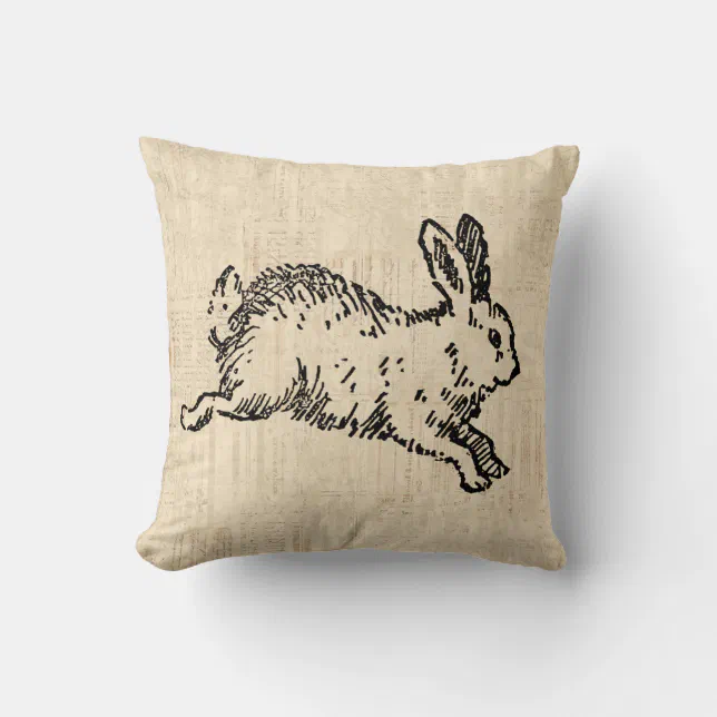 Cute Bunny Rabbit Vintage Illustration Script Art Throw Pillow | Zazzle