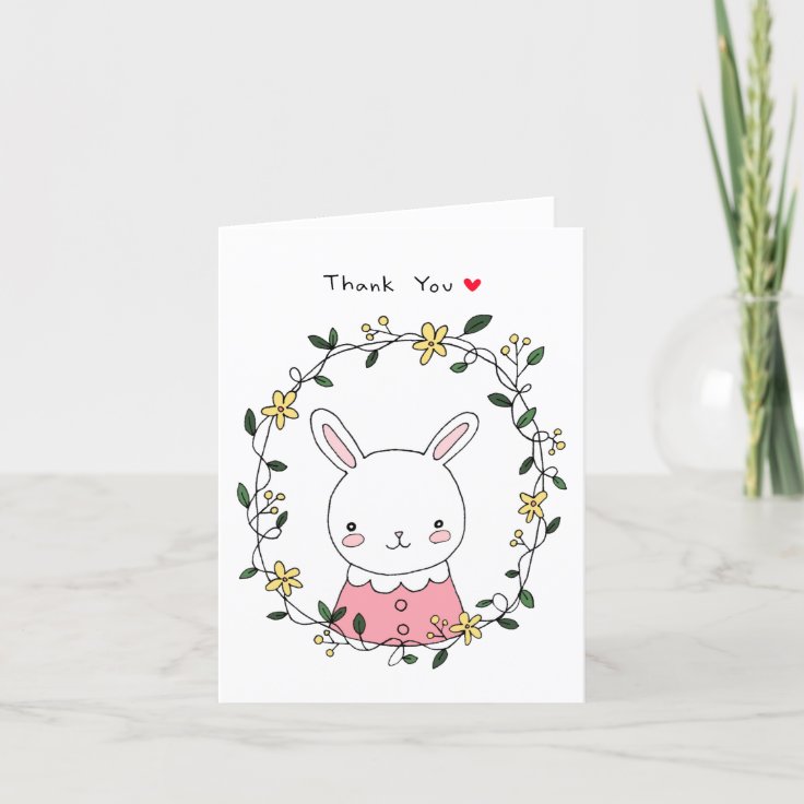 Cute Bunny Rabbit with Flowers Sweet Thank you | Zazzle