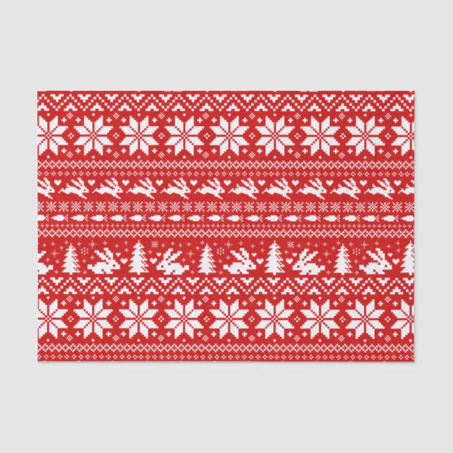 Cute Bunny Rabbits Red Holiday Pattern Christmas Tissue Paper | Zazzle
