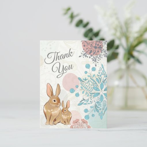 Cute Bunny Rabbits with Flowers Spring Thank You Postcard | Zazzle