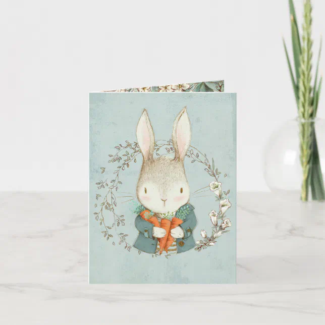 Cute Bunny with Carrots Easter Card | Zazzle