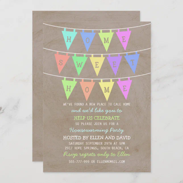 Cute Bunting Banners Home Sweet Home Housewarming Invitation | Zazzle
